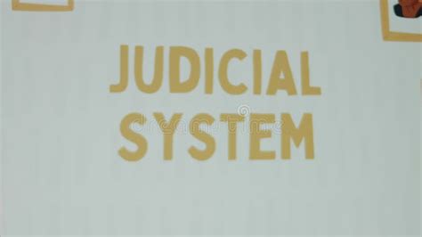 Judicial System Inscription On White Background Graphic Presentation With Drawn Human Portraits