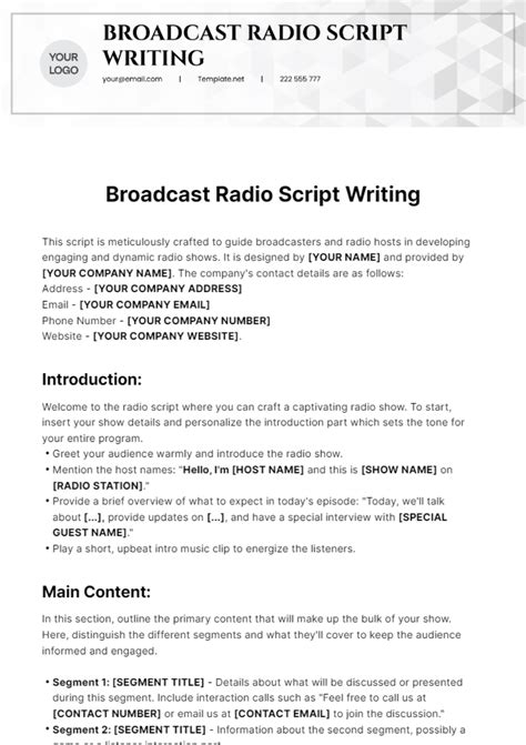 Free Broadcast Radio Script Writing Template To Edit Online