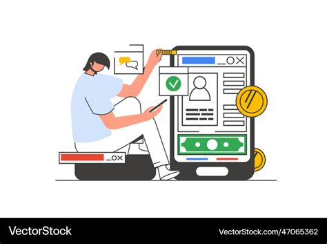 Mobile Banking Outline Web Concept With Character Vector Image