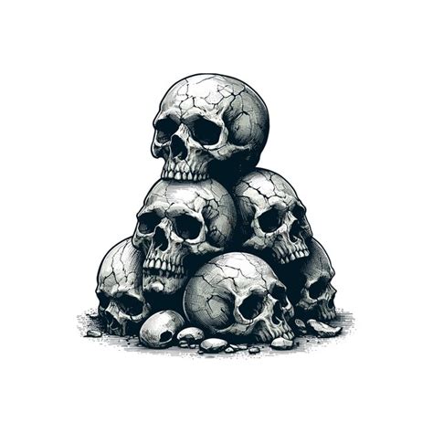 A Stack Of Multiple Skulls With One Larger Skull Resting On Top Premium Ai Generated Vector