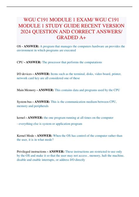 WGU C MODULE EXAM WGU C MODULE STUDY GUIDE RECENT VERSION QUESTION AND CORRECT