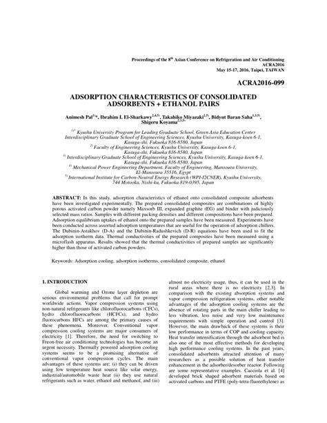 Pdf Adsorption Characteristics Of Consolidated Adsorbents Ethanol Pairs