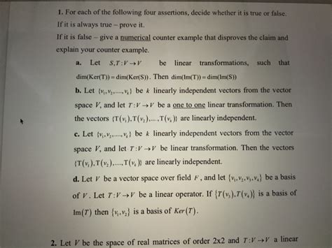 Solved 1 For Each Of The Following Four Assertions Decide
