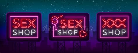 Sex Shop Set Of Logos In Neon Style Collection Of Emblems Neon Effect