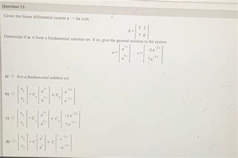 solved question 13 given the linear differential system x