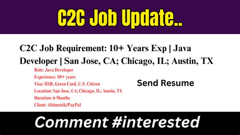 C2c Job Requirement 10 Years Exp Java Developer San Jose Ca