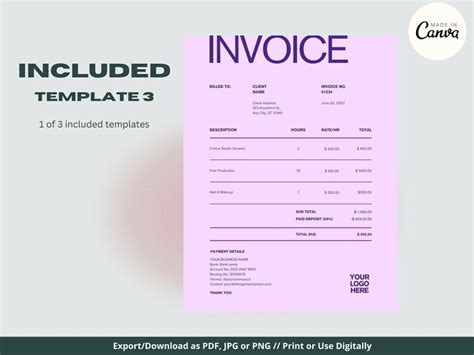 Invoice Template Bundle Editable Invoice Canva Template Invoice Template Business Templates