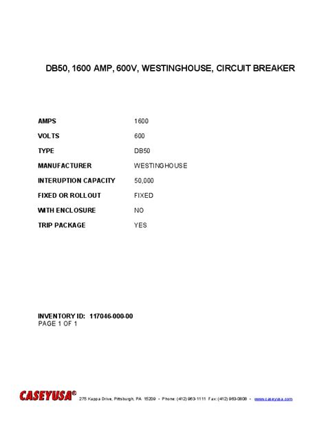 1600 Amp Westinghouse Db50 Circuit Breaker