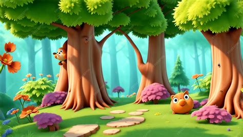 Premium Photo Beautiful Photography 3d Cartoon Forest Scene Trees Flower Garden At Daytime