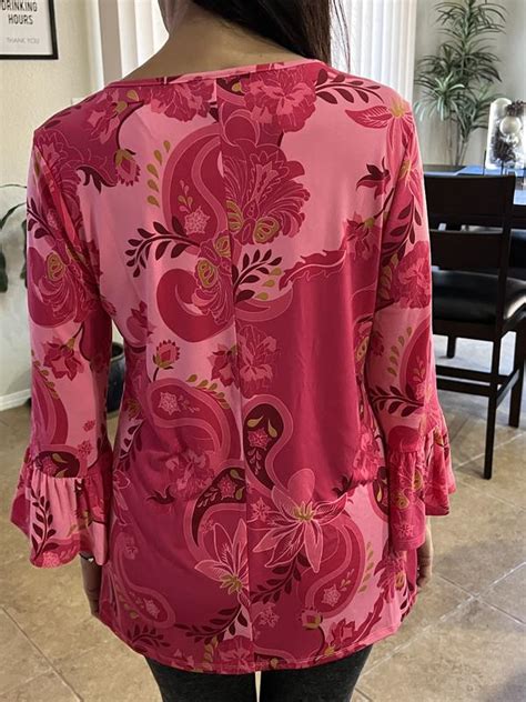 Jm Collection Womens Printed Embellished Tunic With Ruffle Sleeves