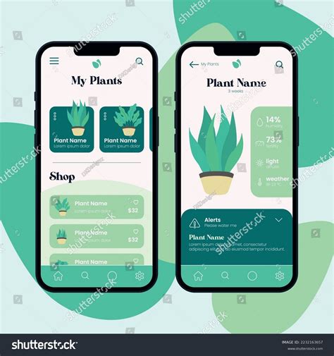 Colored Natural Mobile App Ui Mockup เวกเตอร์สต็อก ปลอดค่าลิขสิทธิ์