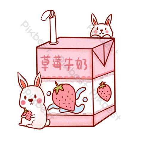 만화 딸기 우유 사진 일러스트 Psd 무료 다운로드 Pikbest
