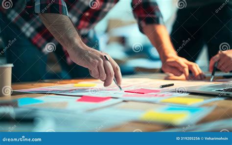 Close Up Ux Developer And Ui Designer Brainstorming Interface Wireframe