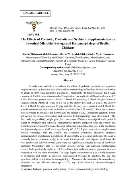 Pdf The Effects Of Prebiotic Probiotic And Synbiotic Supplementation On Intestinal Microbial