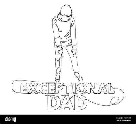 One Continuous Line Of Man Pointing With Finger At Exceptional Dad Word Thin Line Illustration