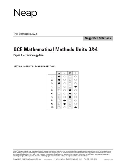 Qce Mathematical Methods Units 3and4 Paper 1 Suggested Solutions Booklet