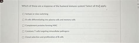 Solved Which Of These Are A Response Of The Humoral Immune