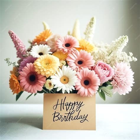 Premium Photo Happy Birthday Card With Flowers Assortment