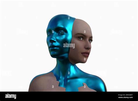 3d Rendering Merging Two Female Heads On A White Background Stock
