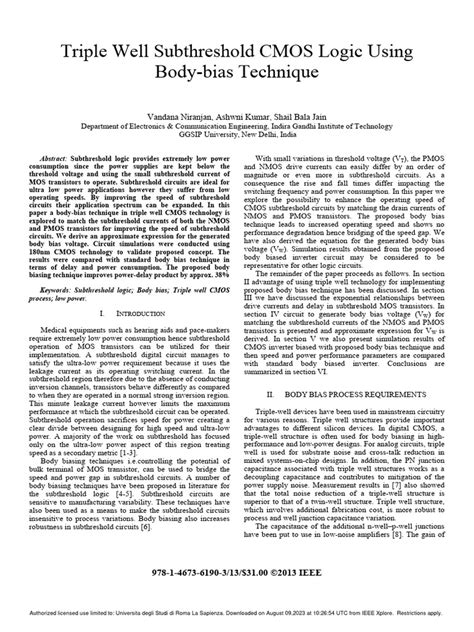 triple well subthreshold cmos logic using body bias technique pdf