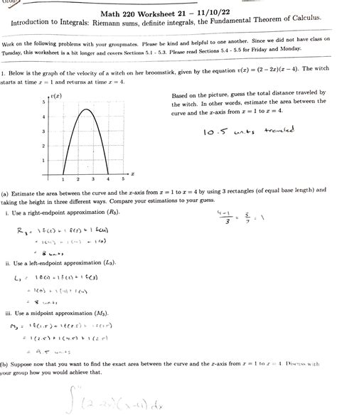 worksheet 21 riemann sums definite integrals fundamental theorem of