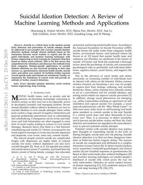 Suicidal Ideation Detection A Review Of Machine Learning Methods And Applications Deepai