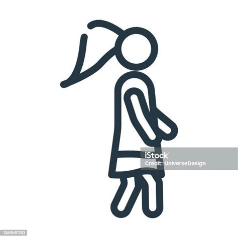 얇은 선 아이콘을 걷는 소녀 여자 사람 개념 에서 남자 선형 아이콘 고립 된 개요 기호 웹 디자인 및 앱에 대한 벡터 그림 기호 요소입니다 0명에 대한 스톡 벡터 아트 및