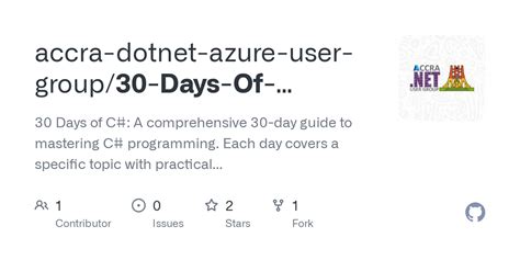 Github Accra Dotnet Azure User Group30 Days Of Csharp 30 Days Of C