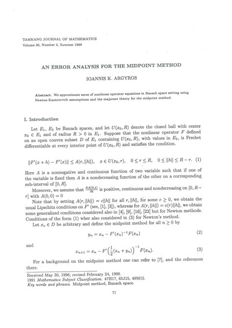 Pdf An Error Analysis For The Midpoint Method