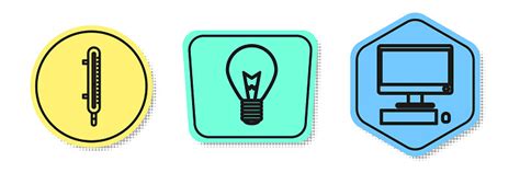 설정 라인 기상 온도계 측정 아이디어의 개념과 전구와 키보드와 마우스와 컴퓨터 모니터 컬러 셰이프입니다 벡터 0명에 대한 스톡 벡터 아트 및 기타 이미지 Istock