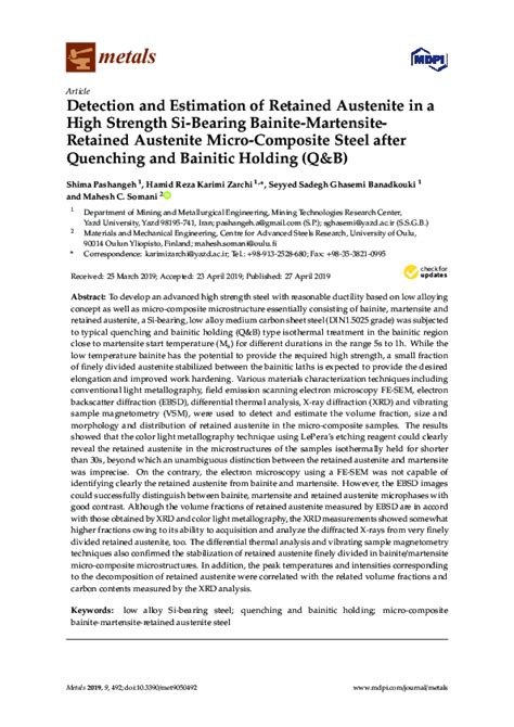 Pdf Detection And Estimation Of Retained Austenite In A High Strength
