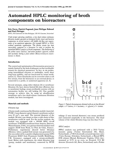 Pdf Automated Hplc Monitoring Of Broth Components On Bioreactors
