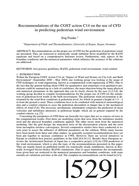 Recommendations On The Use Of Cfd In Predicting Pedestrian Wind Environment Pdf