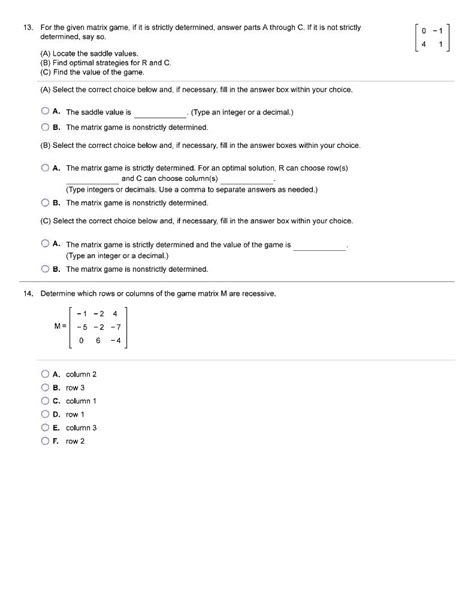 solved 13 for the given matrix game if it is strictly