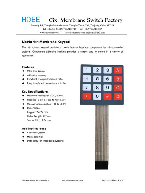 169 4x4 Membrane Keypad Pdf