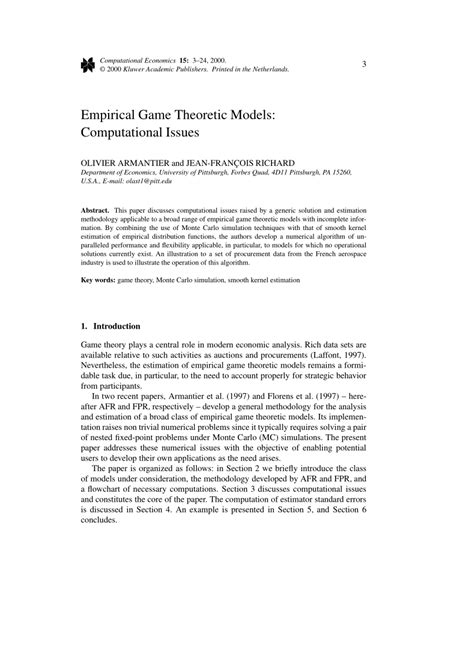 Pdf Empirical Game Theoretic Models Computational Issues