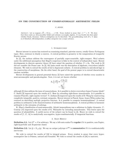 ON THE Construction OF Combinatorially Arithmetic Fields ON THE CONSTRUCTION OF