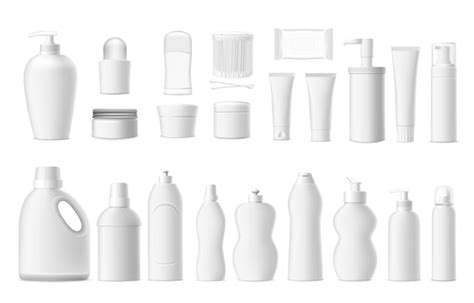 화장품 용기 브랜딩을 위한 현실적인 흰색 플라스틱 병 모형 빈 세제 및 비누 포장 격리된 보습제 또는 로션 튜브 가정용 화학