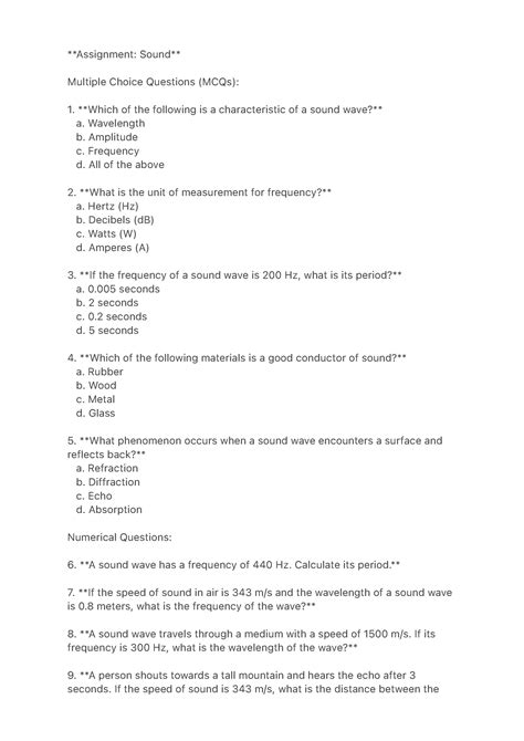 assignment sound assignment sound multiple choice questions mcqs