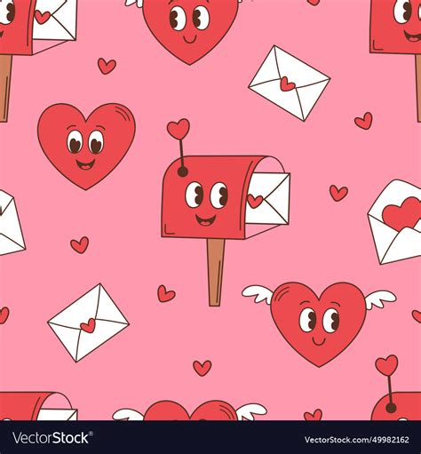 Seamless Pattern With Groovy Post Box Envelope Vector Image