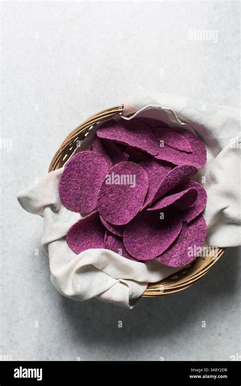 Overhead View Of Purple Sweet Potato Chips Top View Of Ube Chips