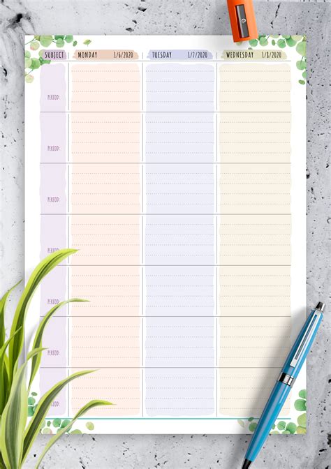 Download Printable Week Lesson Plan Floral Style PDF