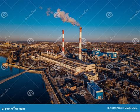 Thermal Power Plant Aerial View From Drone Of Large Industrial Area