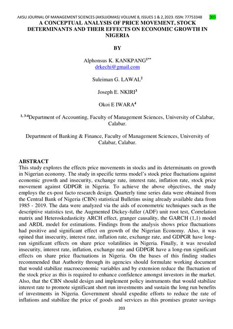 Pdf A Conceptual Analysis Of Price Movement Stock Determinants And
