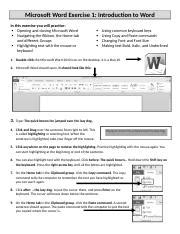 Microsoft Word Exercise Docx Microsoft Word Exercise Introduction To Word In This
