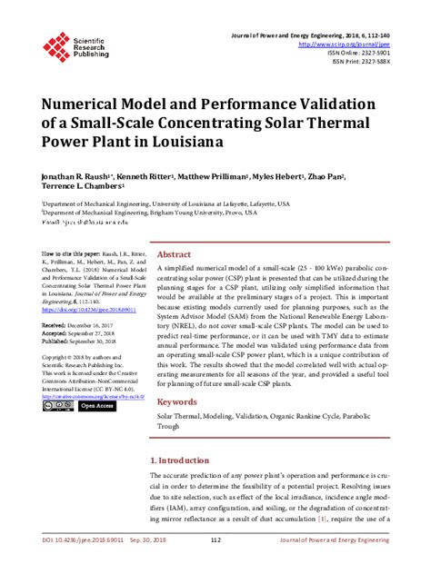 Pdf Numerical Model And Performance Validation Of A Small Scale