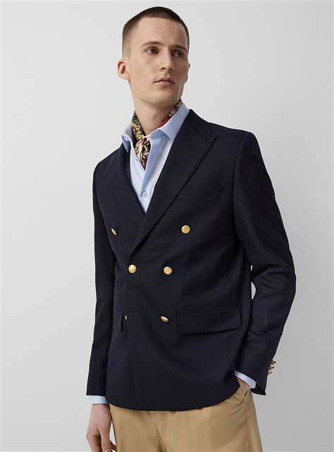 Gold Button Double Breasted Navy Jacket Stockholm Fit Slim Le 31