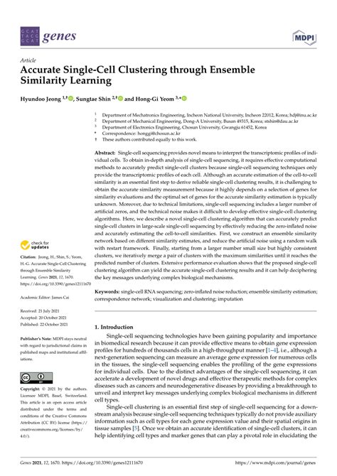 Pdf Accurate Single Cell Clustering Through Ensemble Similarity Learning