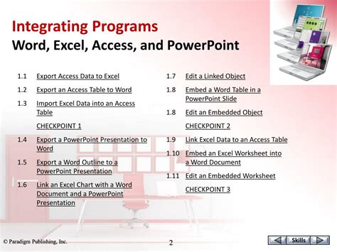 ppt integrating programs word excel access and powerpoint