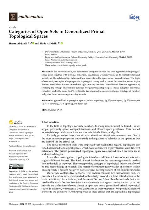 Pdf Categories Of Open Sets In Generalized Primal Topological Spaces